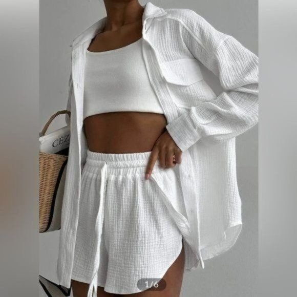 Commense | Shorts | Commense 2 Piece Gauzy Oversized White Shorts Set ...